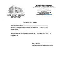 OVERSIZE LOAD PERMIT - Hand County, South Dakota